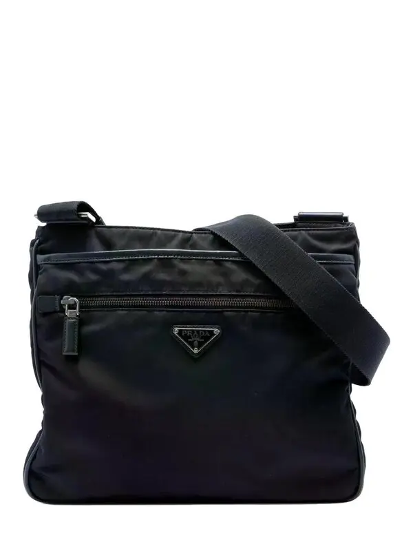 Prada Saffiano Trimmed Tessuto Crossbody Bag - Black