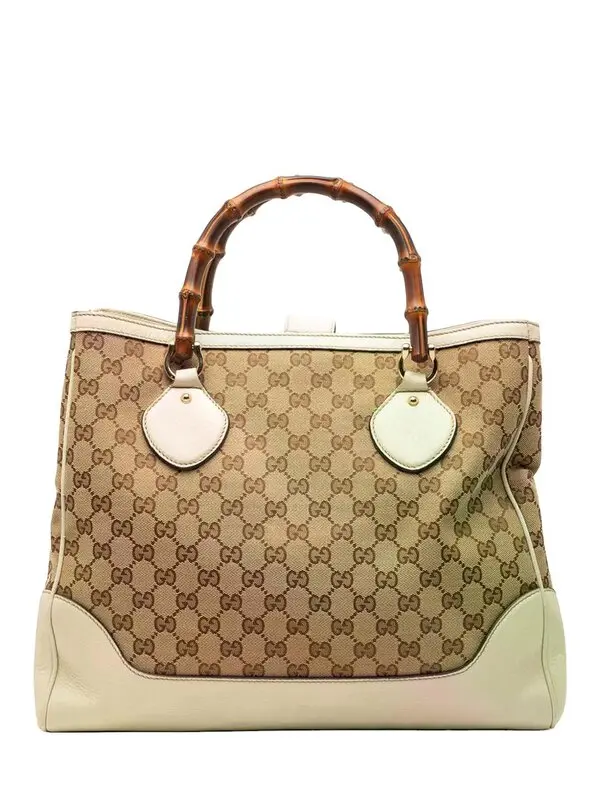 Gucci Medium Gg Canvas Bamboo Diana Tote Bag - White