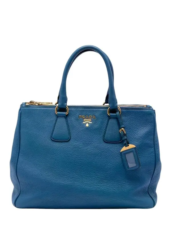 Prada Vitello Daino Double Zip Convertible Tote Satchel - Blue