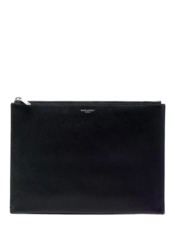 Saint Laurent Grained Leather Zip Clutch - Black