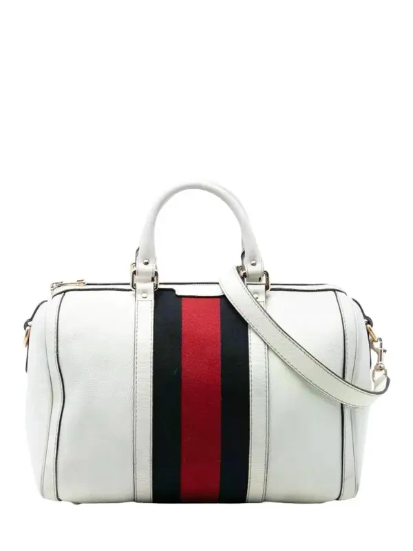 Gucci Calfskin Web Joy Boston Bag Satchel - White