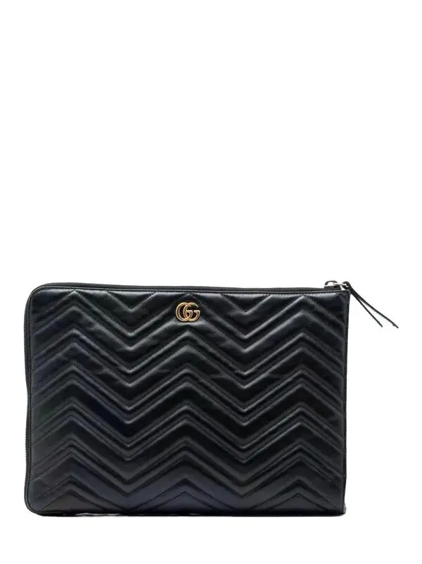 Gucci Gg Marmont Matelassé Leather Portfolio Clutch Bag - Black