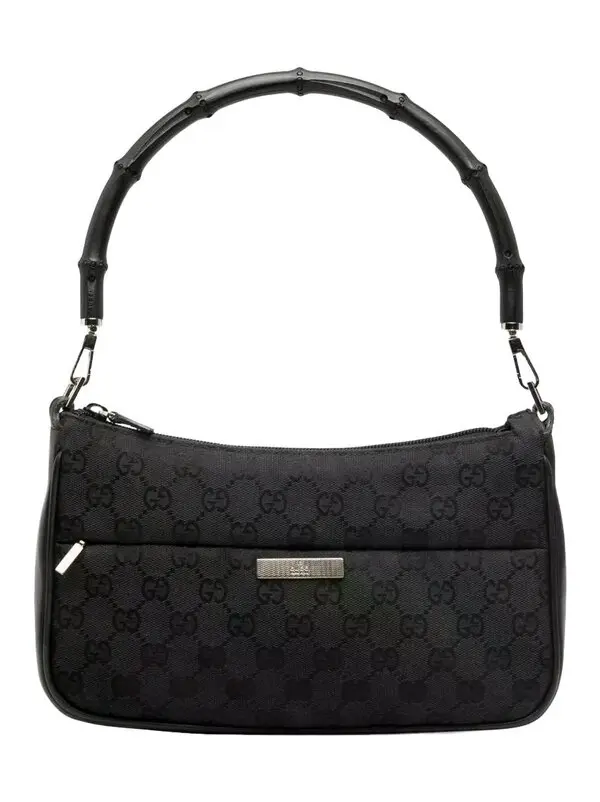 Gucci Gg Canvas Bamboo Handbag - Black