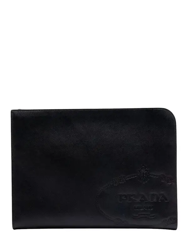 Prada Saffiano Logo Clutch Bag - Black