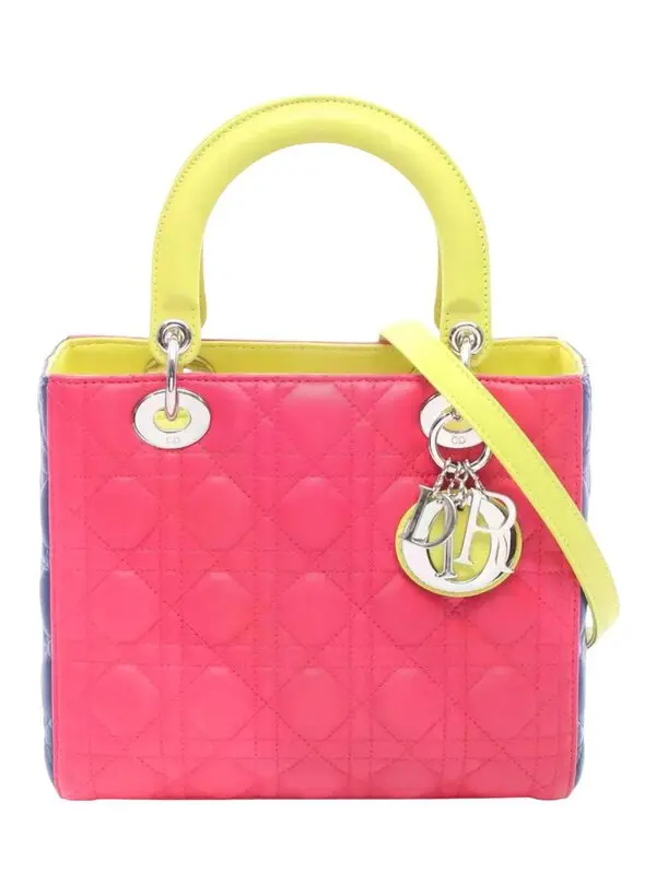 Dior Medium Tricolor Lambskin Cannage Lady Satchel - Pink
