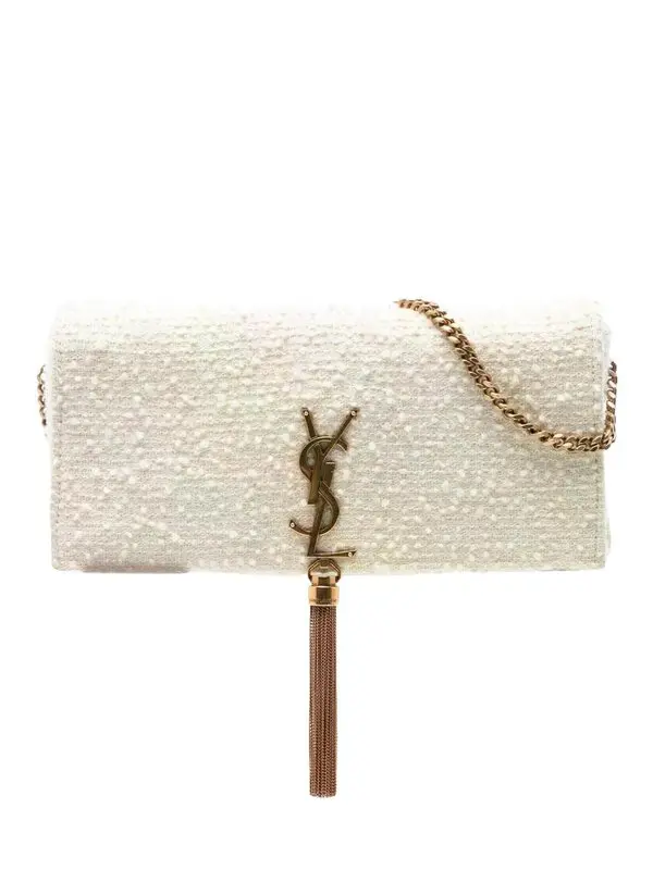 Saint Laurent Tweed Monogram Kate 99 Tassel Bag Satchel - White