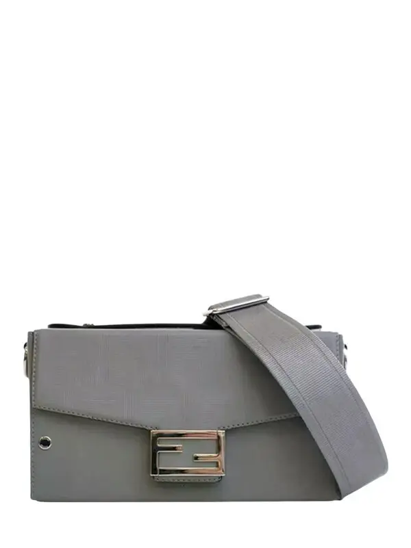 Fendi Zucca Calfskin Soft Trunk Baguette Satchel - Grey