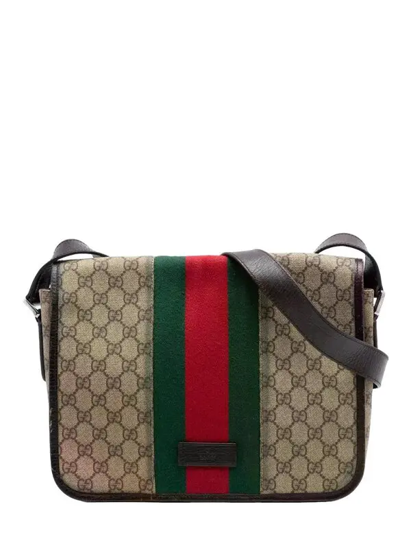 Gucci Gg Supreme Web Flap Messenger Bag - Neutrals