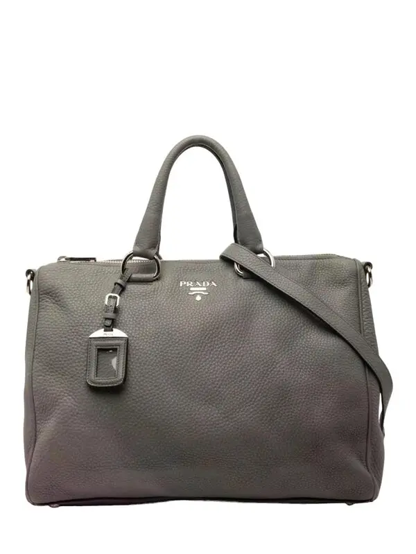 Prada Vitello Daino Zip Top Satchel - Grey