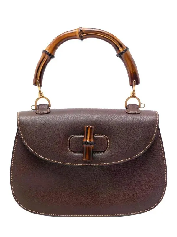 Gucci 20th Century Calfskin Bamboo Top Handle Bag Satchel - Brown