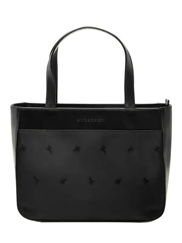 Burberry Leather Trimmed Nylon Handbag - Black
