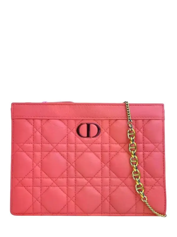 Dior 2022 Supple Cannage Calfskin Caro Pouch Crossbody Bag - Pink
