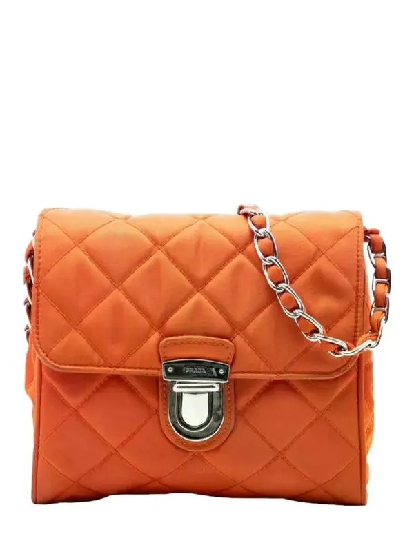 Prada Quilted Tessuto Chain Crossbody Bag - Orange