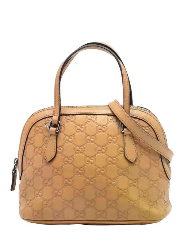 Gucci Embossed Leather Dome Satchel - Brown