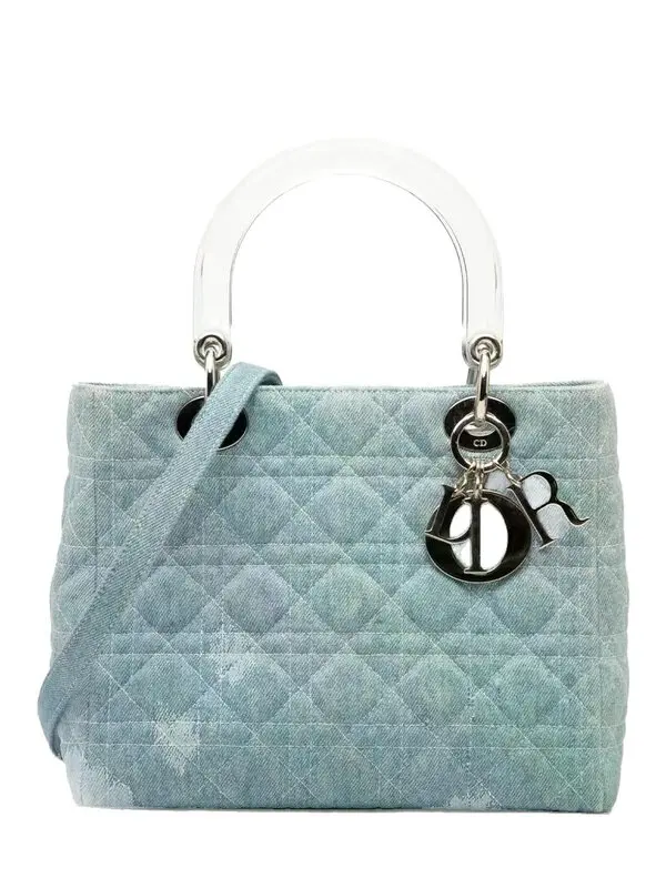 Dior Medium Denim Cannage Lady Satchel - Blue