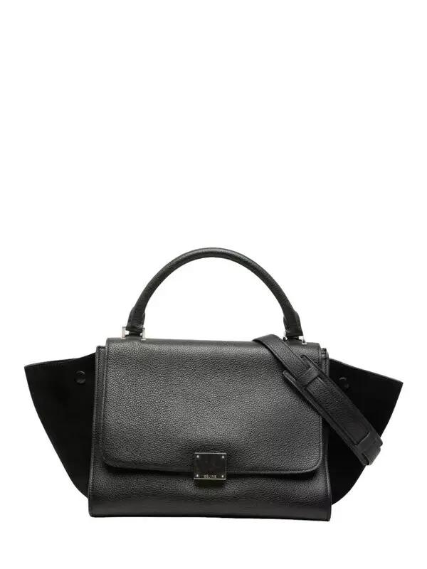 Celine Small Trapeze Satchel In Drummed Calfskin And Suede - Black