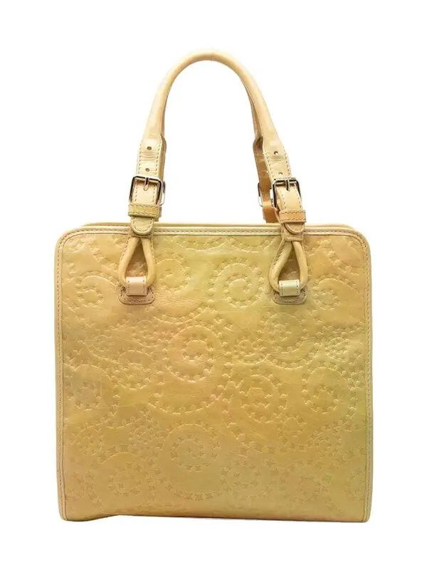 Celine Spiraling Macadam Embossed Leather Top Handle Bag - Yellow