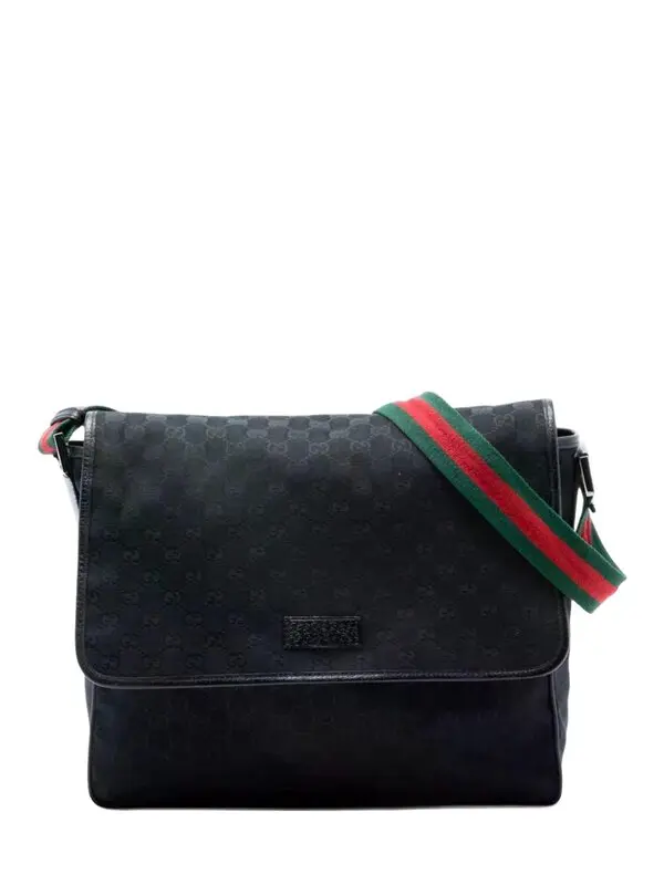 Gucci Gg Canvas Web Flap Messenger Bag - Black