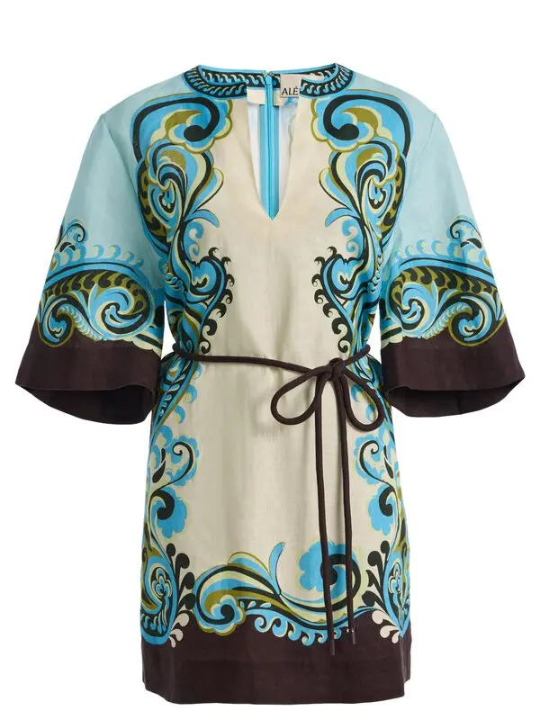 ALEMAIS Natalia Printed Linen Mini Dress - Ivory