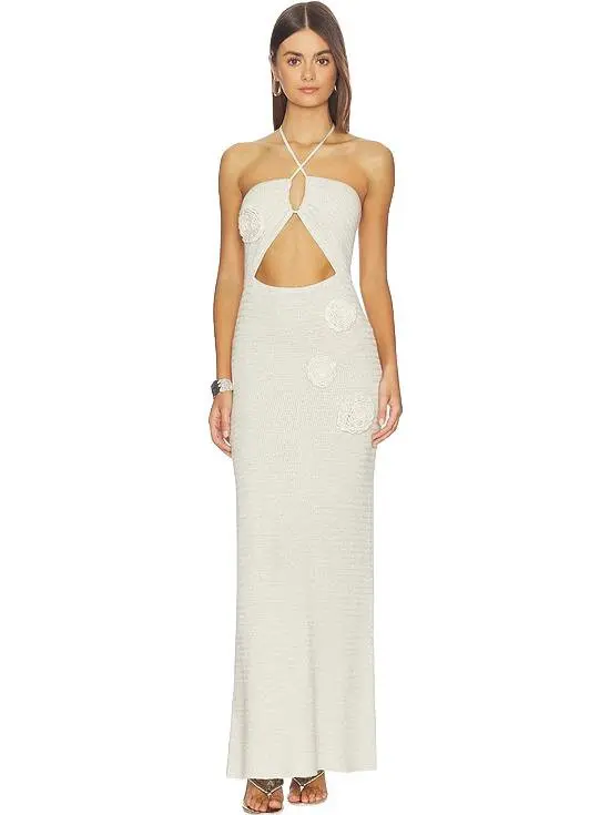 CAPITTANA Maxi Dress With Floral Applique And Cut-out Detail - White