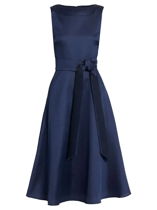 Badgley Mischka Belted Gazar Midi Dress - Navy