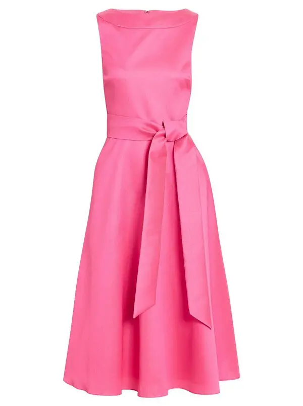 Badgley Mischka Belted Gazar Midi Dress - Pink