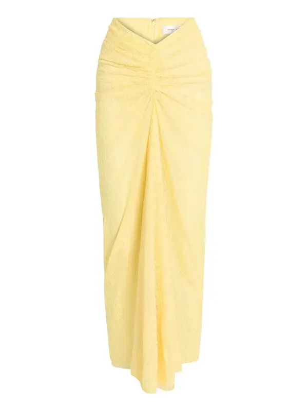 Ronny Kobo Chase Ruched Corded Lace Maxi Skirt - Yellow