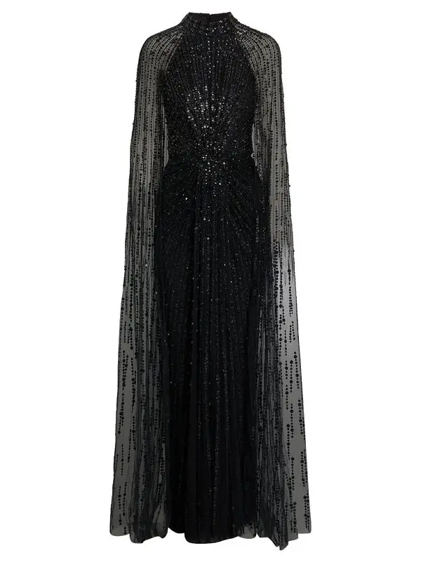 Jenny Packham Charisma Cape-effect Embellished Tulle Gown - Black