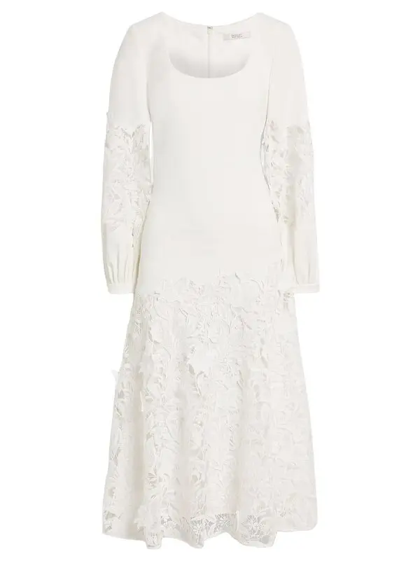 Badgley Mischka Guipure Lace And Crepe Midi Dress - White