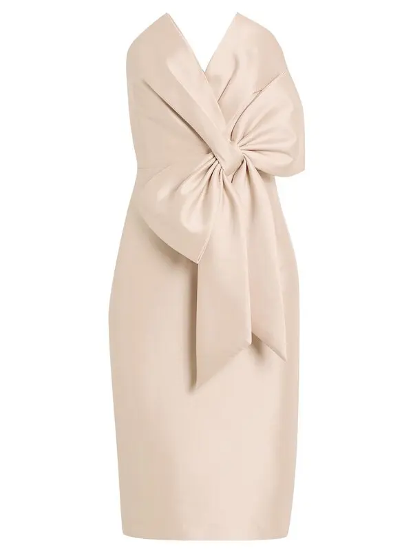 Badgley Mischka Strapless Bow-detailed Crepe Gown - Beige