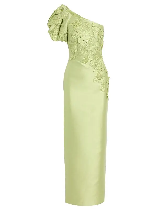 Badgley Mischka One-shoulder Embellished Gazar Gown - Light Green