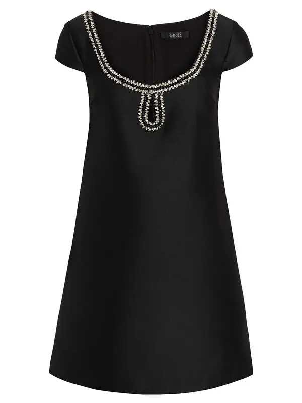 Badgley Mischka Embellished Twill Mini Dress - Black