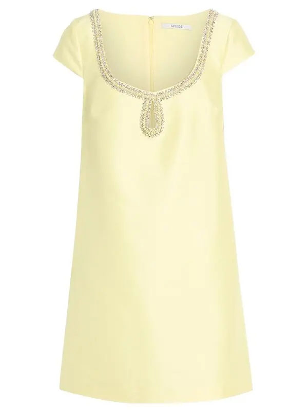 Badgley Mischka Embellished Twill Mini Dress - Pastel Yellow