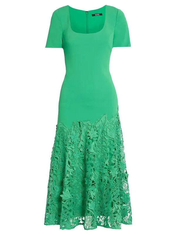 Badgley Mischka Guipure Lace Paneled Midi Dress - Green