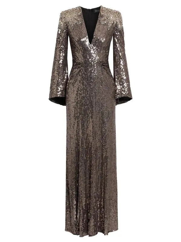 Jenny Packham Embellished Tulle Gown - Bronze