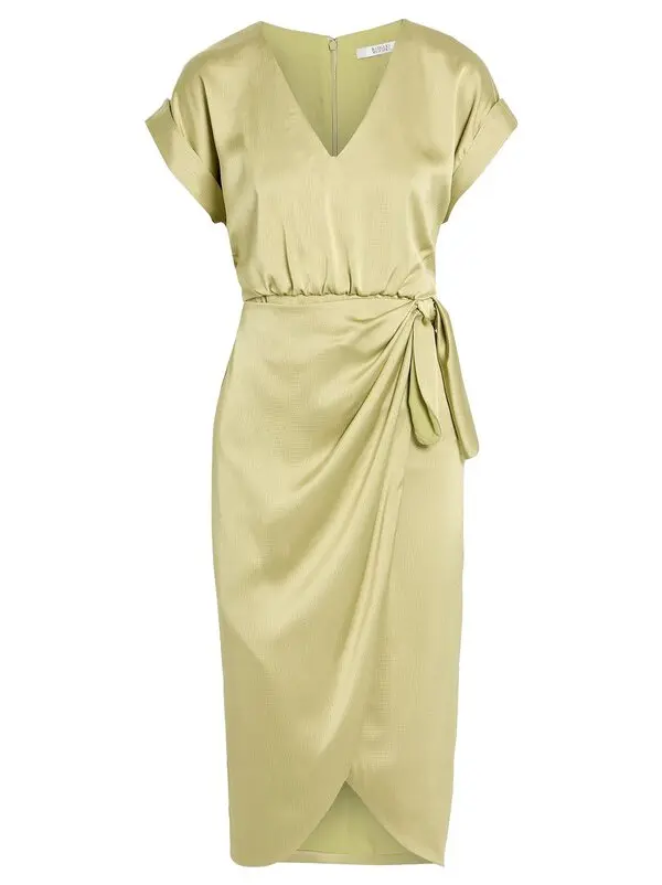 Badgley Mischka Hammered Satin Wrap-effect Midi Dress - Sage Green