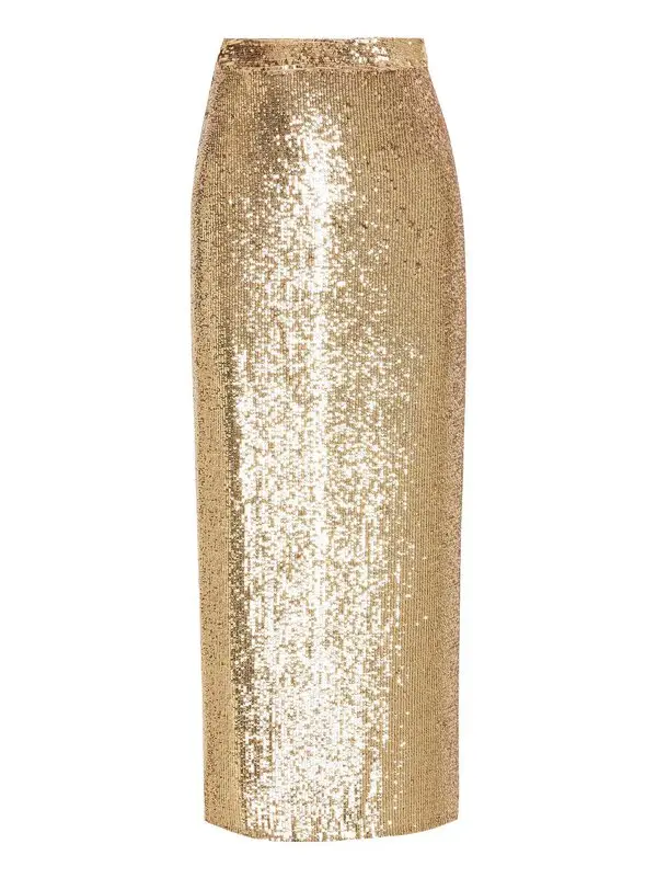 TWP Sequined Stretch-mesh Midi Skirt - Gold