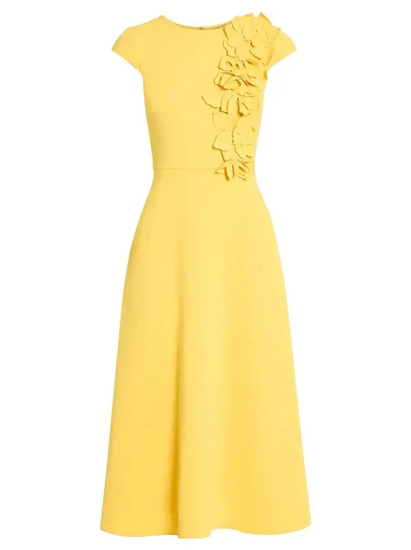 Badgley Mischka Floral Appliqué Midi Dress - Yellow