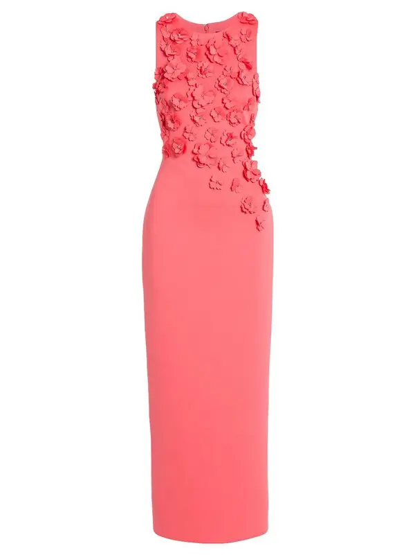 Badgley Mischka Floral Appliqué Scuba Gown - Coral