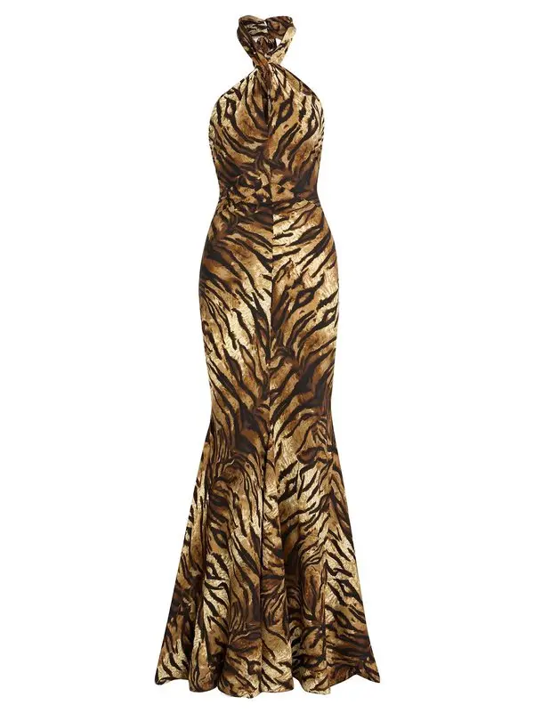 Ronny Kobo Affina Tiger Print Silk-blend Halterneck Gown - Animal Print