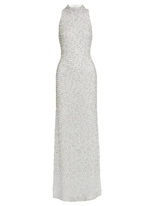 Jenny Packham Juno Embellished Silk Chiffon Gown - Silver