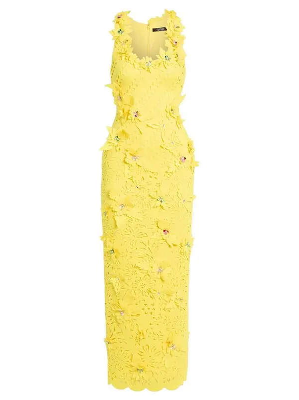 Badgley Mischka Embellished Lasercut Gown - Yellow