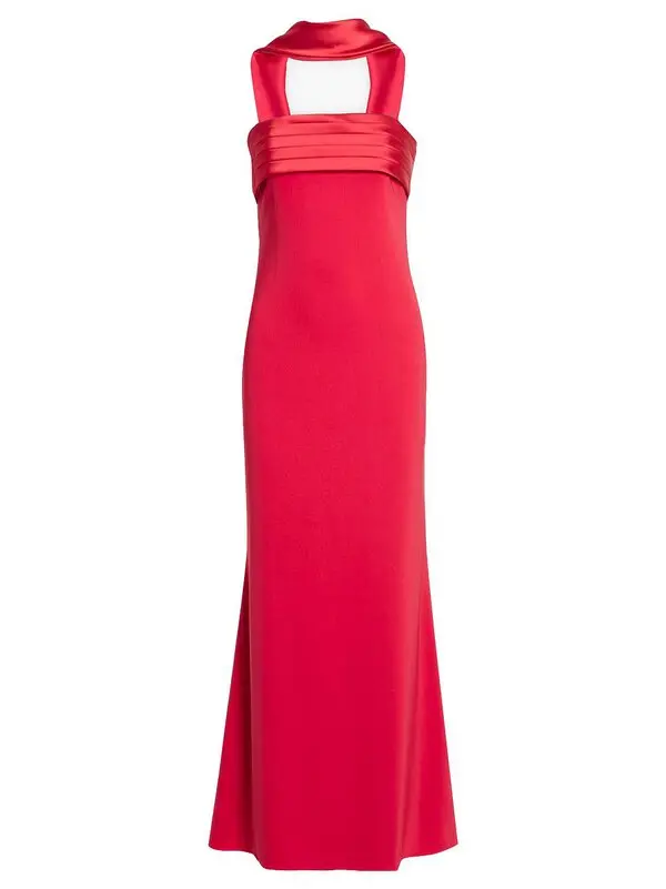 Badgley Mischka Draped Satin-paneled Crepe Gown - Papaya