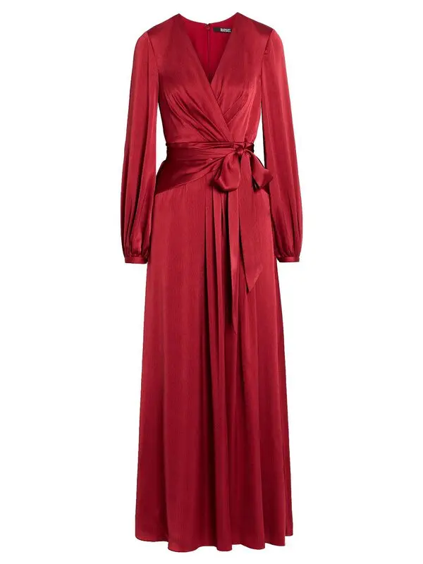 Badgley Mischka Hammered Satin Maxi Dress - Claret