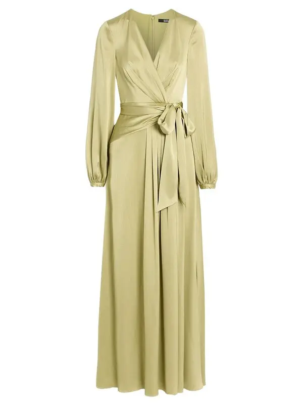 Badgley Mischka Hammered Satin Maxi Dress - Sage Green