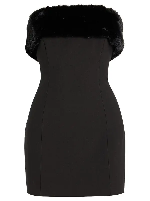 Ronny Kobo Clause" Strapless Plush-trimmed Crepe Mini Dress - Black
