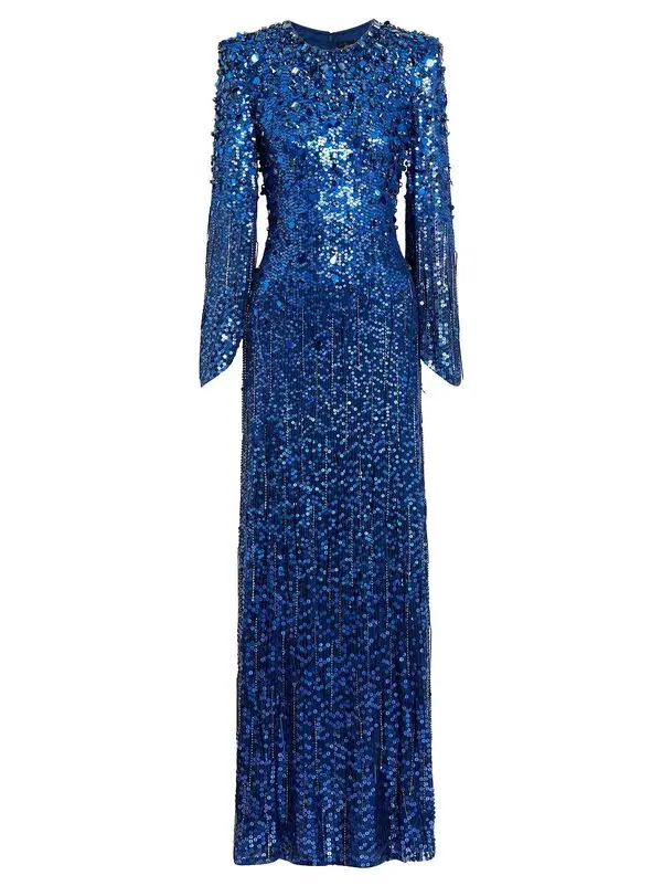 Jenny Packham Phara Embellished Tulle Gown - Bright Blue