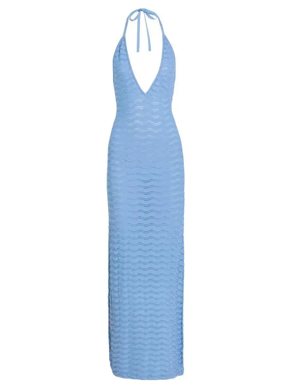 Ronny Kobo Yael Pointelle-knit Halterneck Maxi Dress - Light Blue