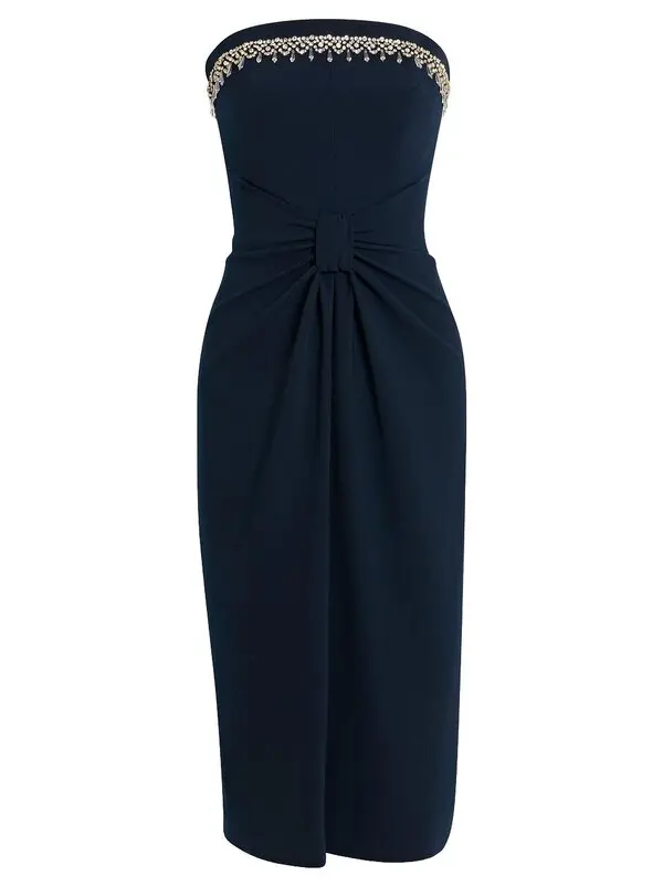 Jenny Packham Strapless Crystal-embellished Crepe Midi Dress - Midnight Blue