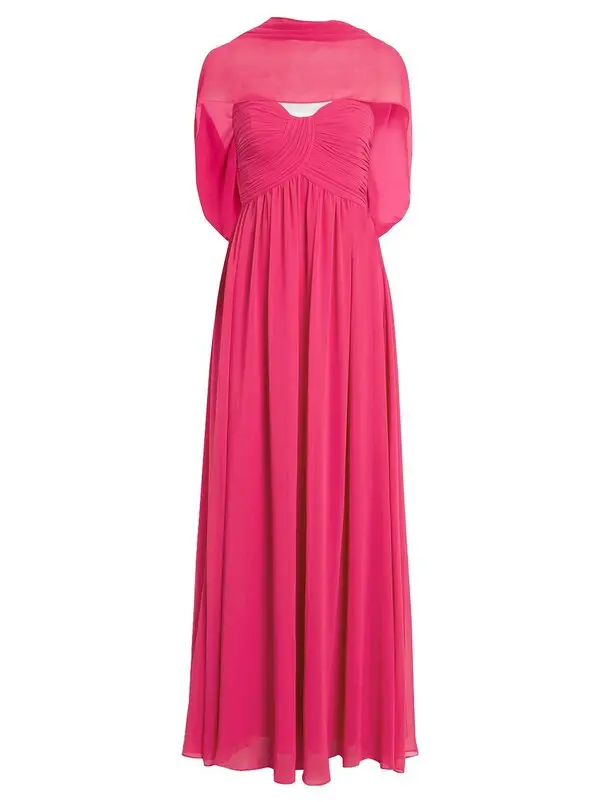 Badgley Mischka Draped Chiffon Gown - Fuchsia